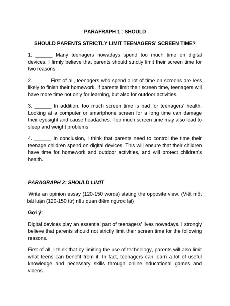 Topic 1 - Limit Screen Time | PDF
