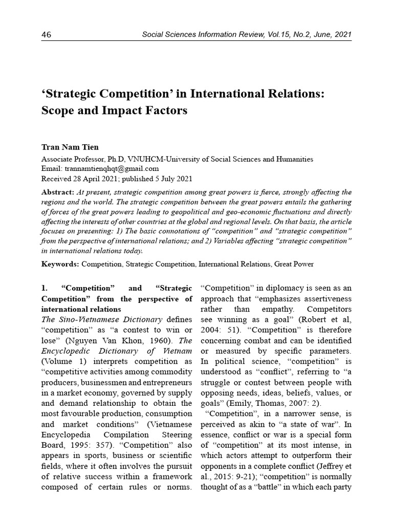 Strategic Competition' in International Relations: Scope and Impact Factors | PDF | Power ...