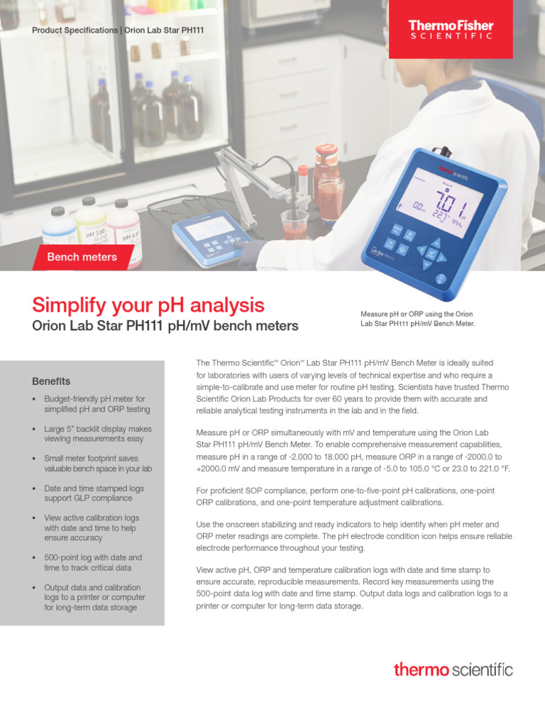 Orion Lab Star PH111 pH Meter Overview | PDF | Ph | Calibration