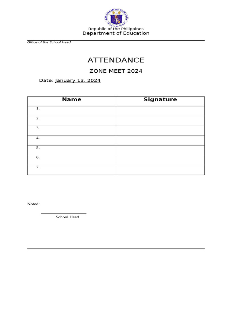 Attendance-Zone Meet - Docx - Scribd | PDF