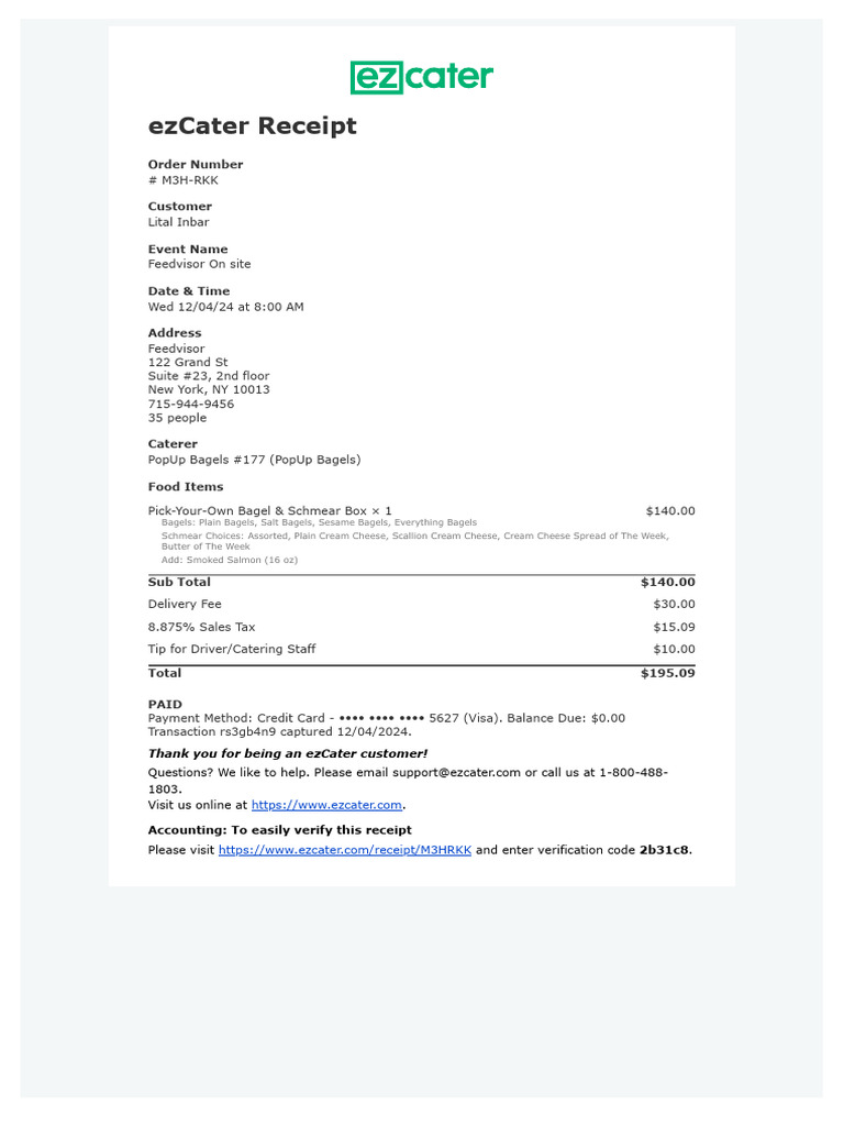 Ezcater Receipt M3HRKK | PDF