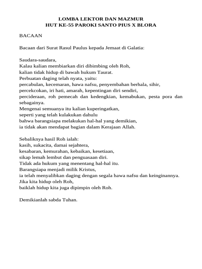 Bahan Lomba Lektor Dan Mazmur | PDF