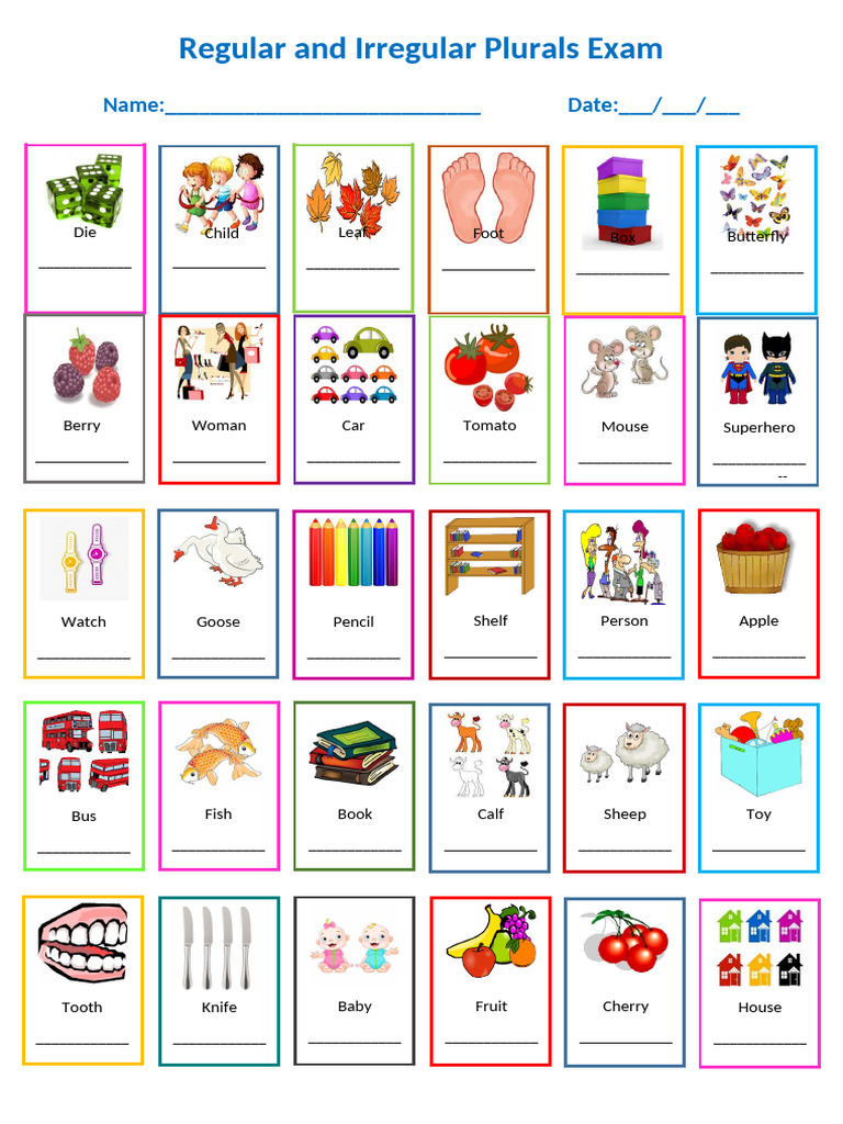 Plurals Regular and Irregular For Young Learners Grammar Drills Picture Description Exercises ...