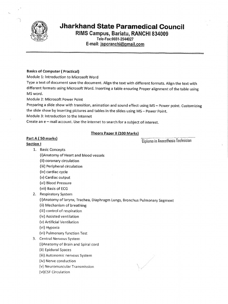 Sylb Diploma in Anesthesia Technician | PDF