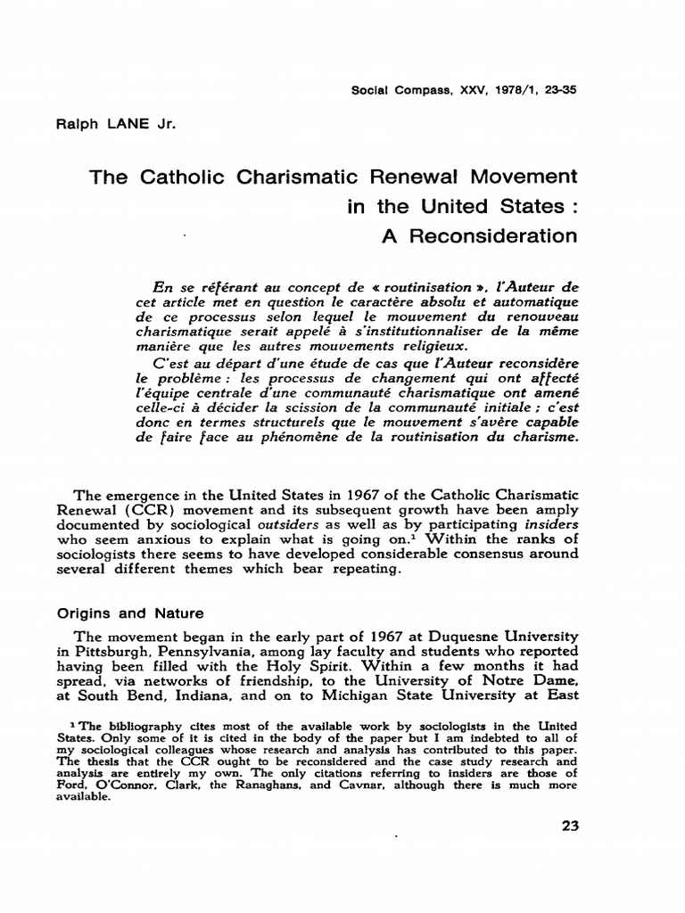 The Catholic Charismatic Renewal Movement The United States: A ...