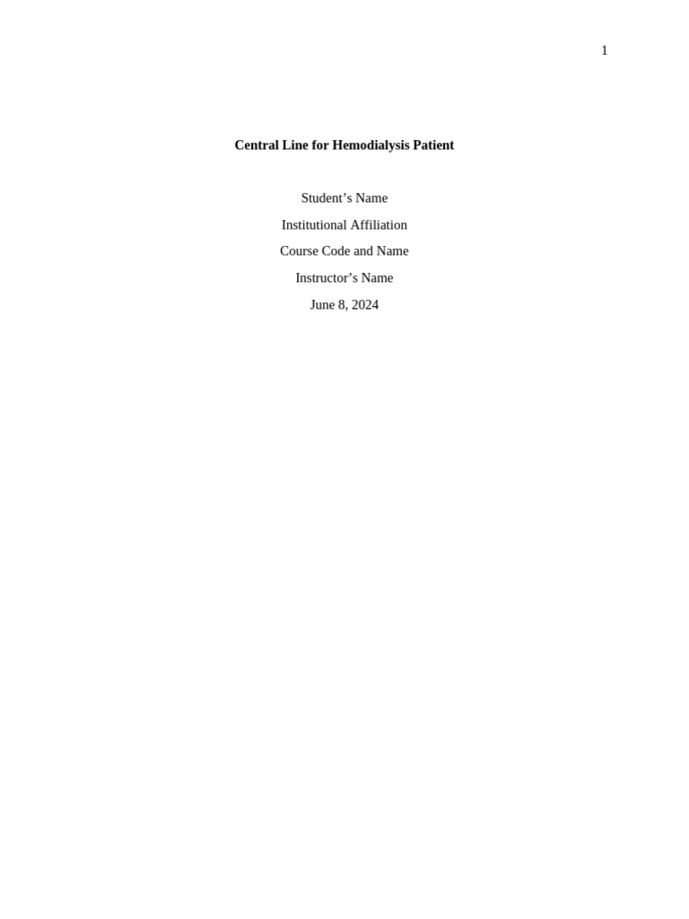 Central Line For Hemodialysis Patient | PDF | Hemodialysis | Medicine