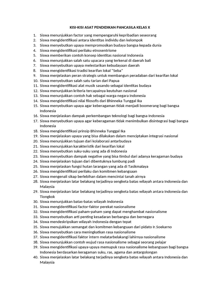 Kisi-Kisi Asat Genap | PDF