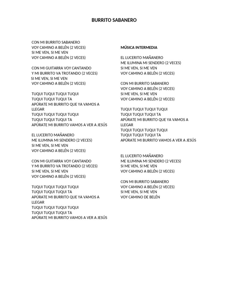 Burrito Sabanero (Letra) | PDF