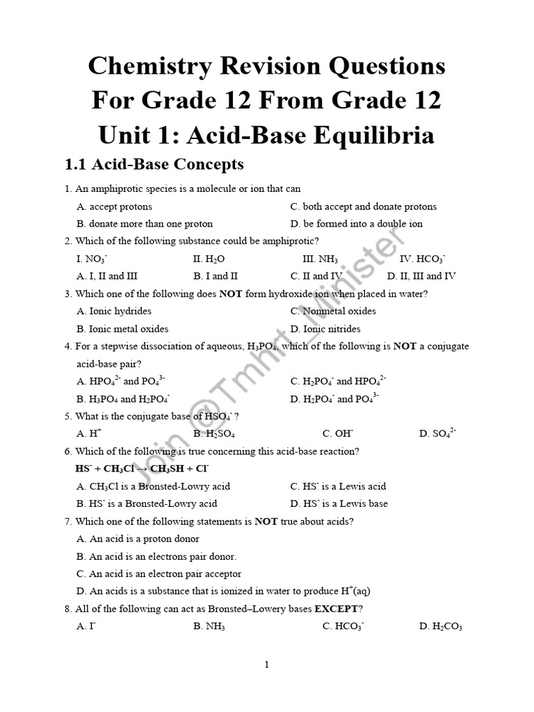 @TMHRT Minister Chemistry Grade 12 Revisions Questions From Grade | PDF ...