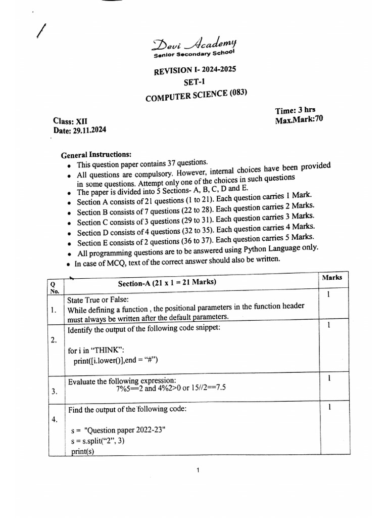 CS Question Paper Revision Exam | PDF