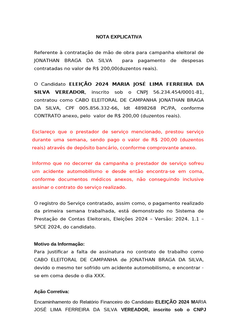 Nota Explicativa Maria José Lima Da Silva | PDF