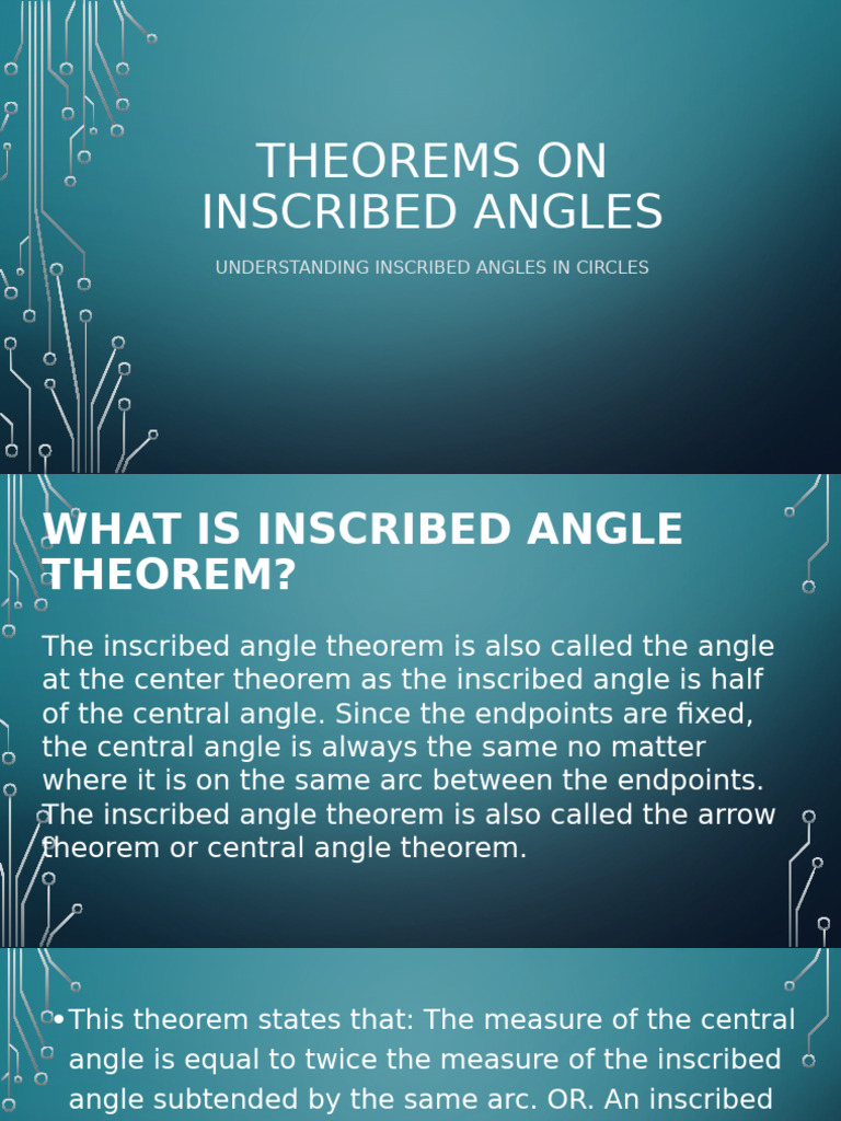 Theorems On Inscribed Angles | PDF | Angle | Circle