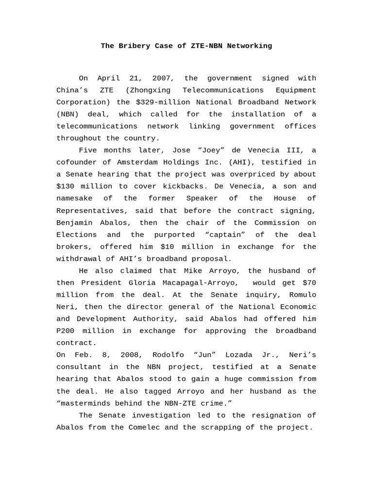 Political Scandal: ZTE-NBN Case | PDF | Philippines