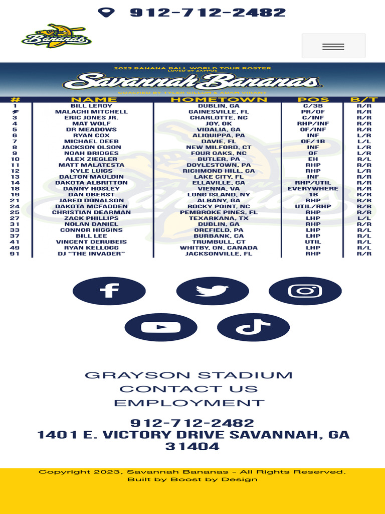 Savannah Bananas Contact Information | PDF