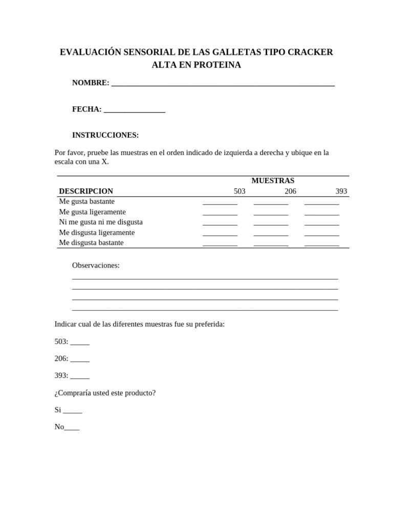 Evaluación Sensorial de Las Galletas Tipo Cracker Alta en Proteina | PDF
