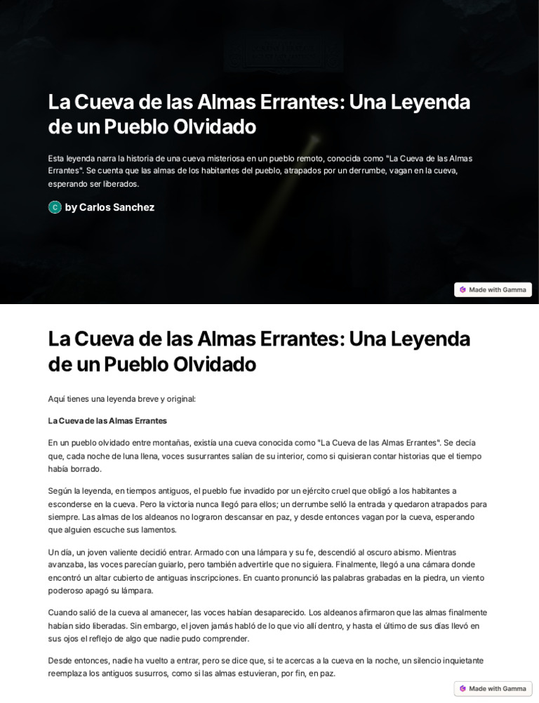 La Cueva de Las Almas Errantes Una Leyenda de Un Pueblo Olvidado | PDF