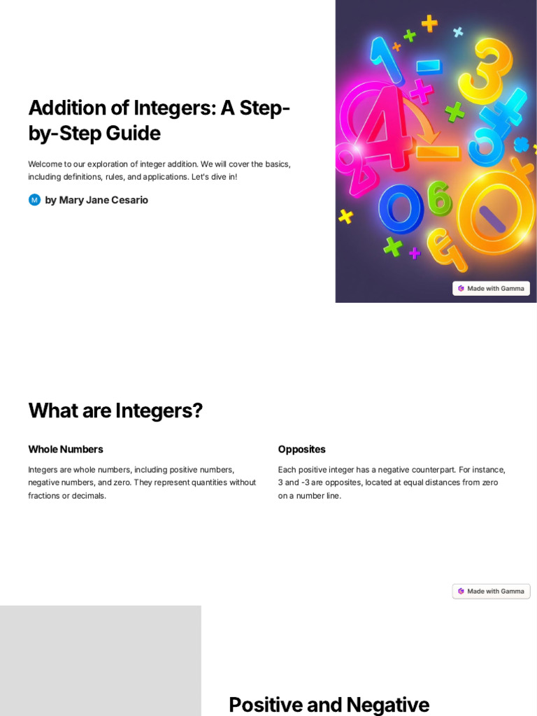 Integer Addition Basics | PDF | Numbers | Integer