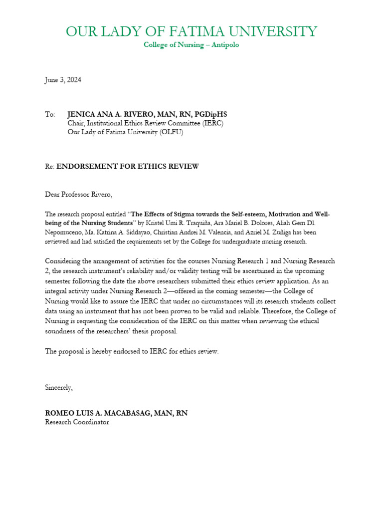 Endorsement for Nursing Ethics Review | PDF