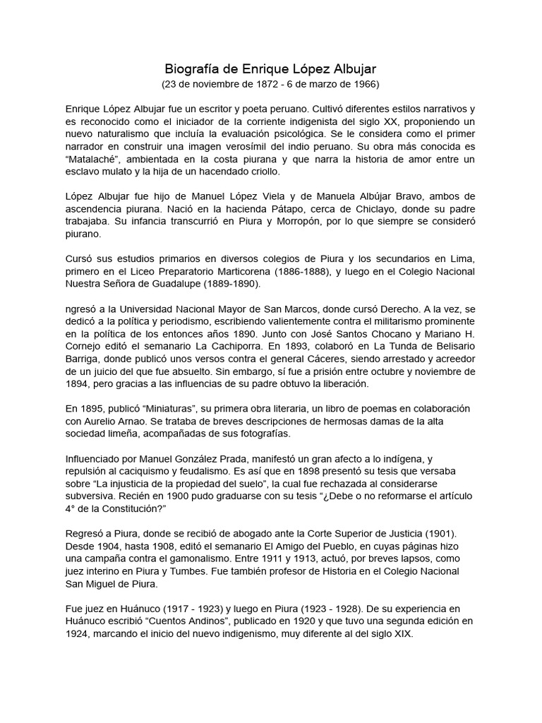 Biografía Enrique López Albujar. | PDF