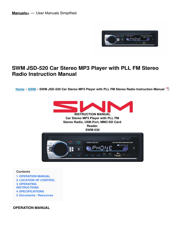 JSD 520 Car Stereo Mp3 Player With PLL FM Stereo Radio Manual | PDF ...