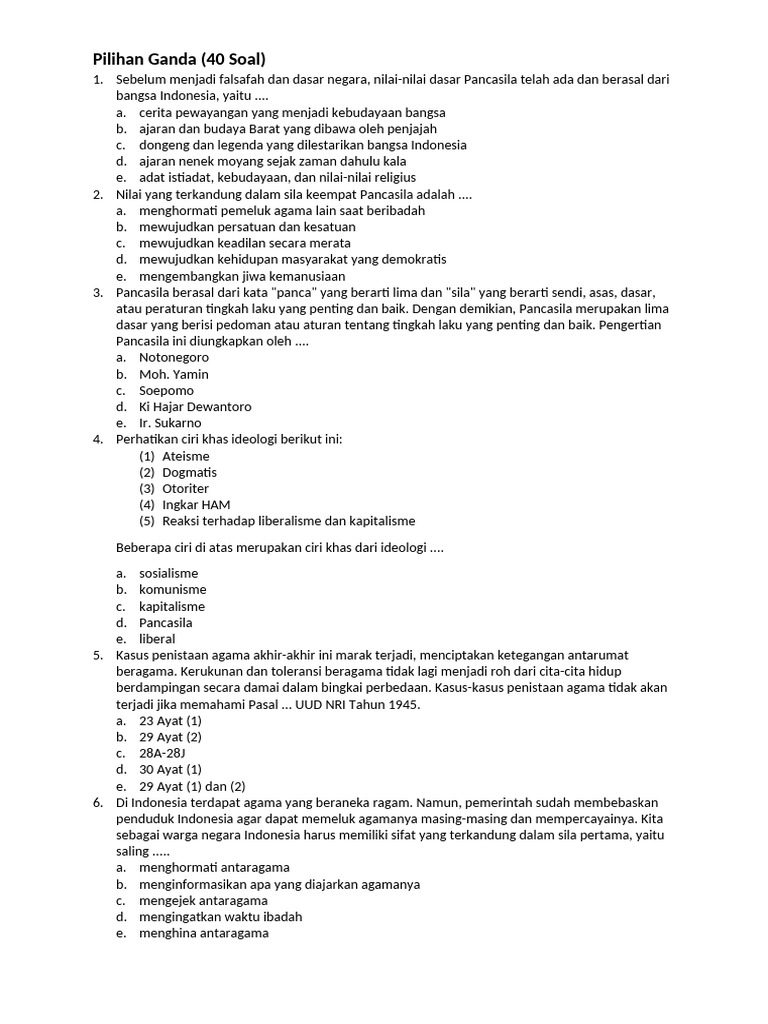 Soal PKN Kelas Xi Semester 2024-2025 | PDF