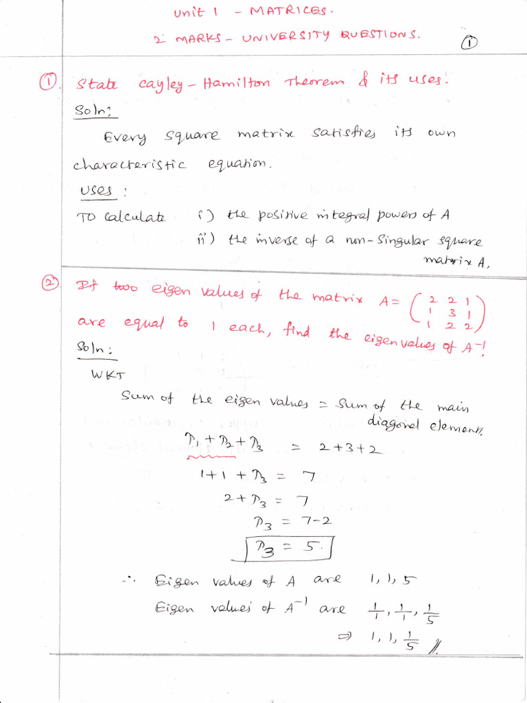 MA3151 - Matrices and Calculus (ALL Two Marks) | PDF