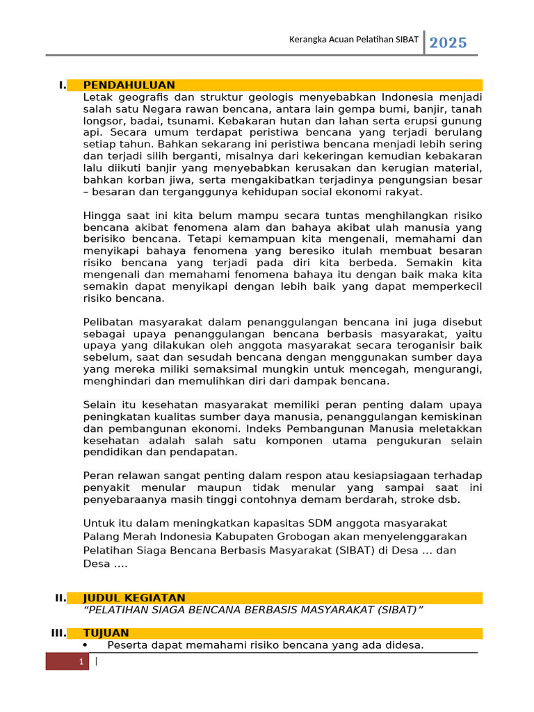 Pelatihan SIBAT 2025 PMI Grobogan | PDF