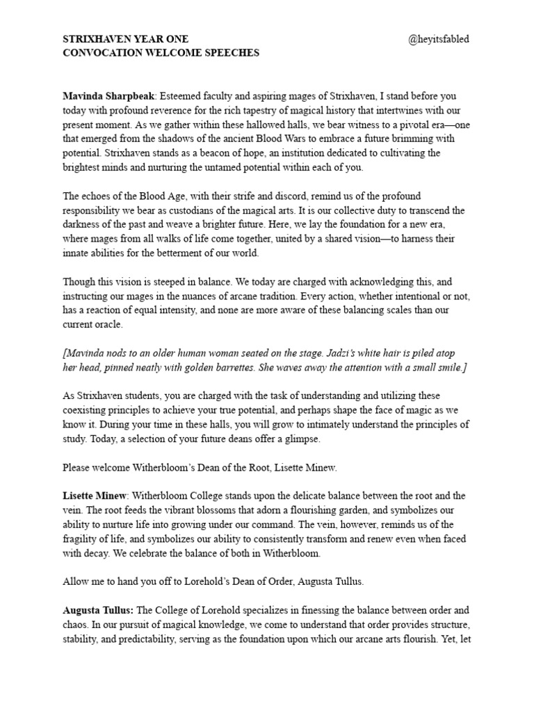 Strixhaven Welcome Speech | PDF