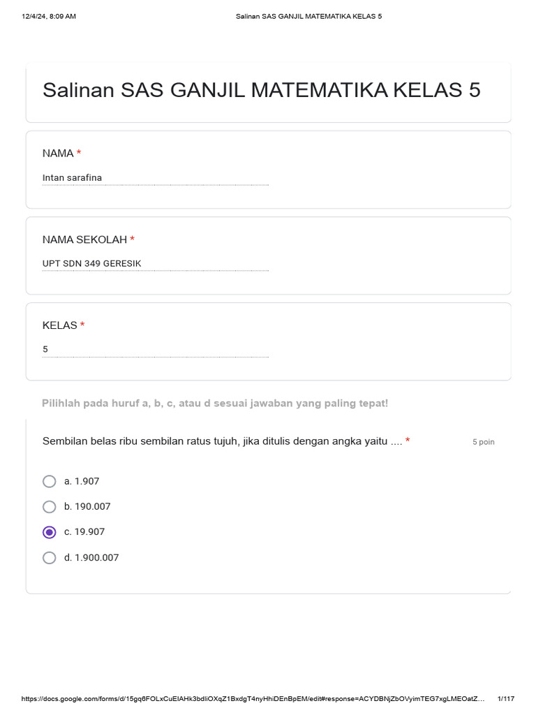 Salinan SAS GANJIL MATEMATIKA KELAS 5 | PDF