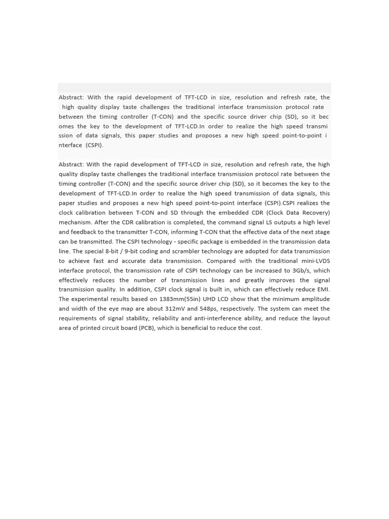 Point-To-Point Transmission protocol-CSPI For Thin Film Transistor Liquid Crystal Displays | PDF ...