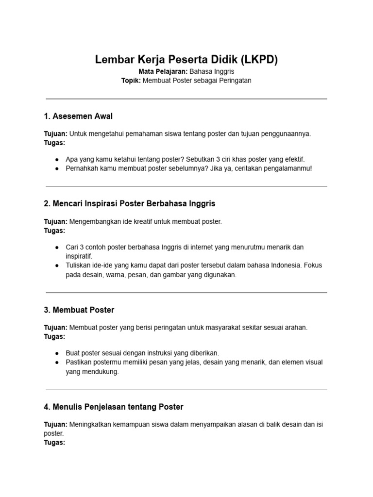 LKPD Bahasa Inggris: Membuat Poster | PDF