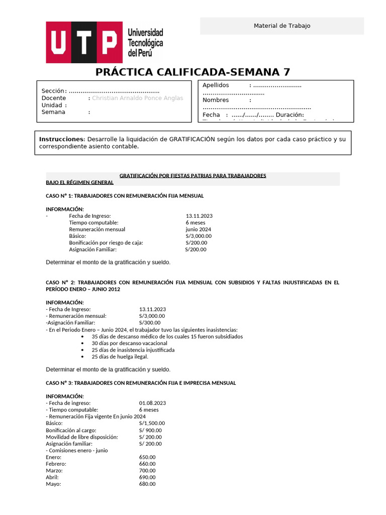 Practica CALIFICADA SEMANA 7(2) | PDF | Labor
