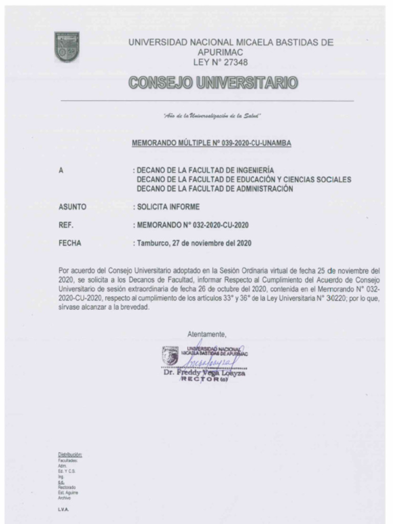 MEMO MULTI 039-CU-2020 (1) DEPARTAMENTO | PDF