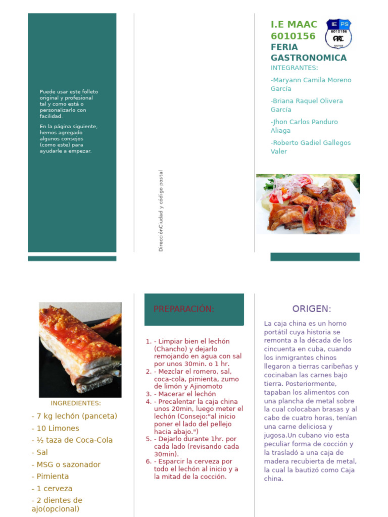 Triptico Feria Gastronomica | PDF | Cocina occidental | Cocinando