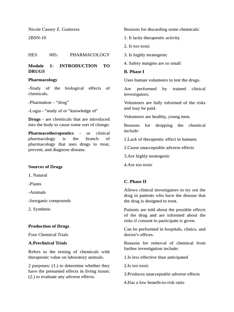 Module 1 Introduction To Drugs | PDF | Pharmacokinetics | Pharmacology