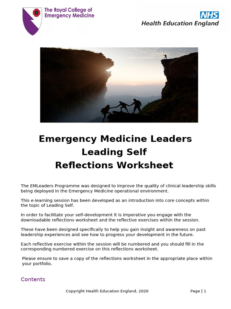 EML Leading Self Reflections Worksheet | PDF | Psychological Resilience ...