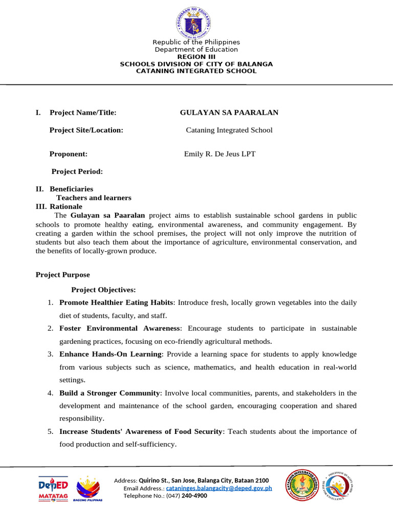 Project-Proposal in GULAYAN SA PAARALAN | PDF | Sustainable Agriculture ...