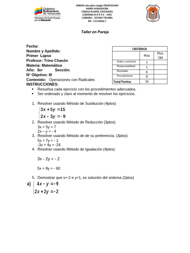 3AB - Matematica Tercera PruebaTrino Chacon | PDF
