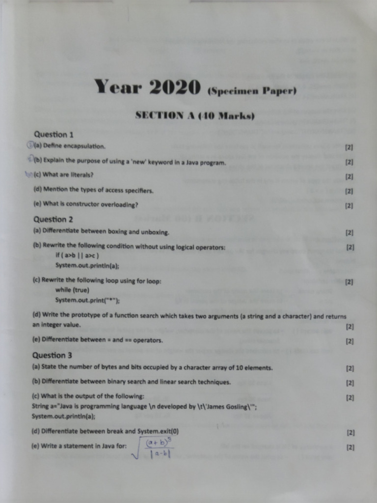 ICSE Computer2020 (Specimen) | PDF