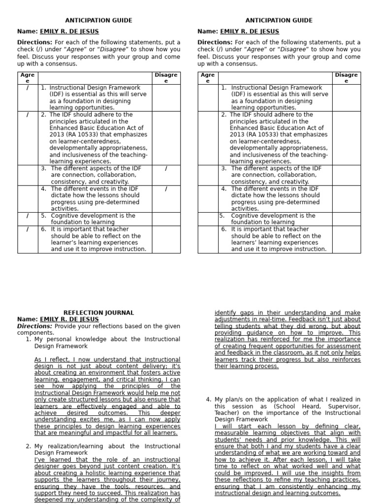 Worksheet - Instructional-Design-Framework - Anticipation-Guide ...