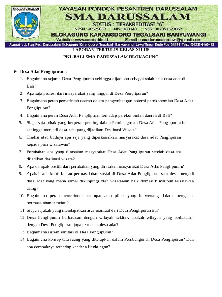 Laporan Tertulis Kelas Xii Iis | PDF