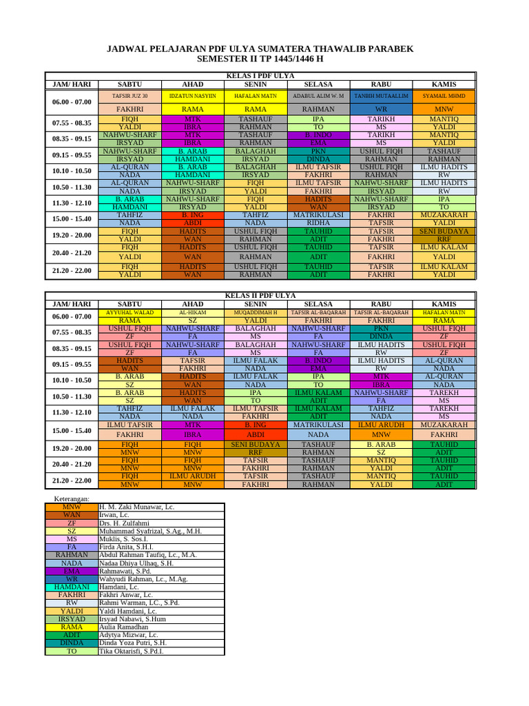 Jadwal Pelajaran Pdf Semester 2 Fiks Pdf