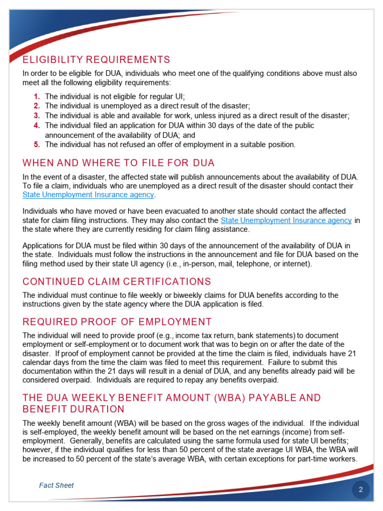 DUA_FactSheet | PDF | Unemployment Benefits | Employment