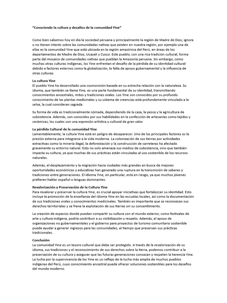 Preservación del idioma Yine | PDF | Perú | Tradiciones