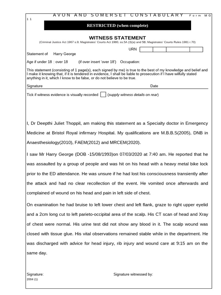 Police Statement Pro-Forma Blank | PDF