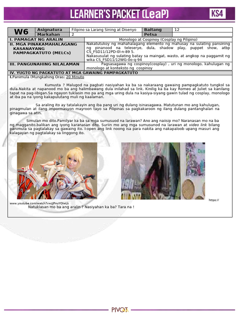 LeaP 6 Filipino Piling Larang Sining at Dienyo | PDF