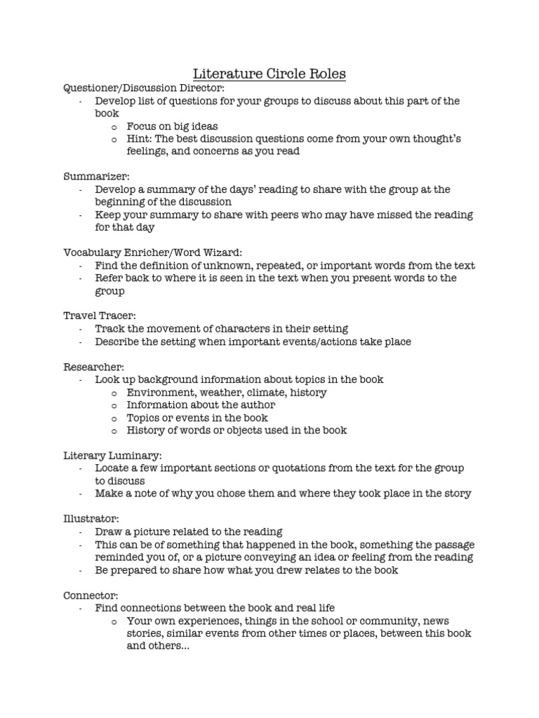 Literature Circle Roles | PDF