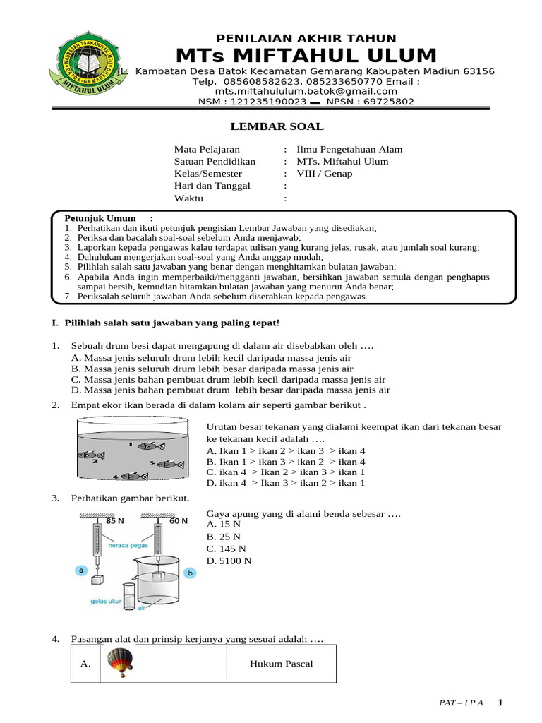Soal PAT IPA Kelas 8 K13 | PDF