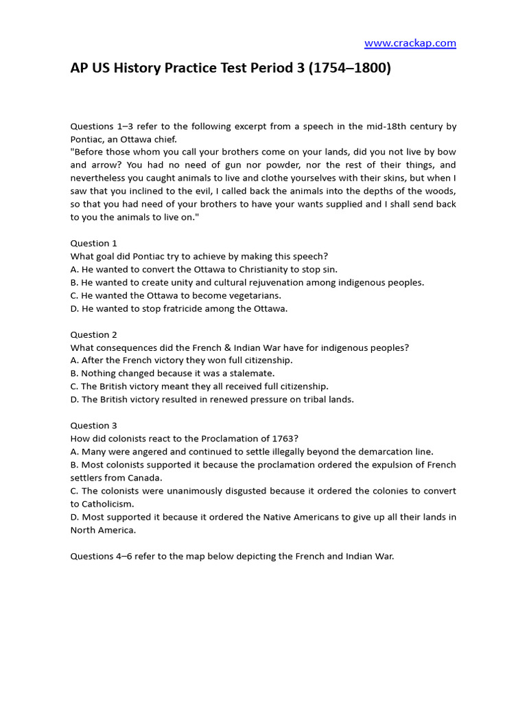 APUSH Period 3 Practice Test | PDF | British Empire | American Revolution