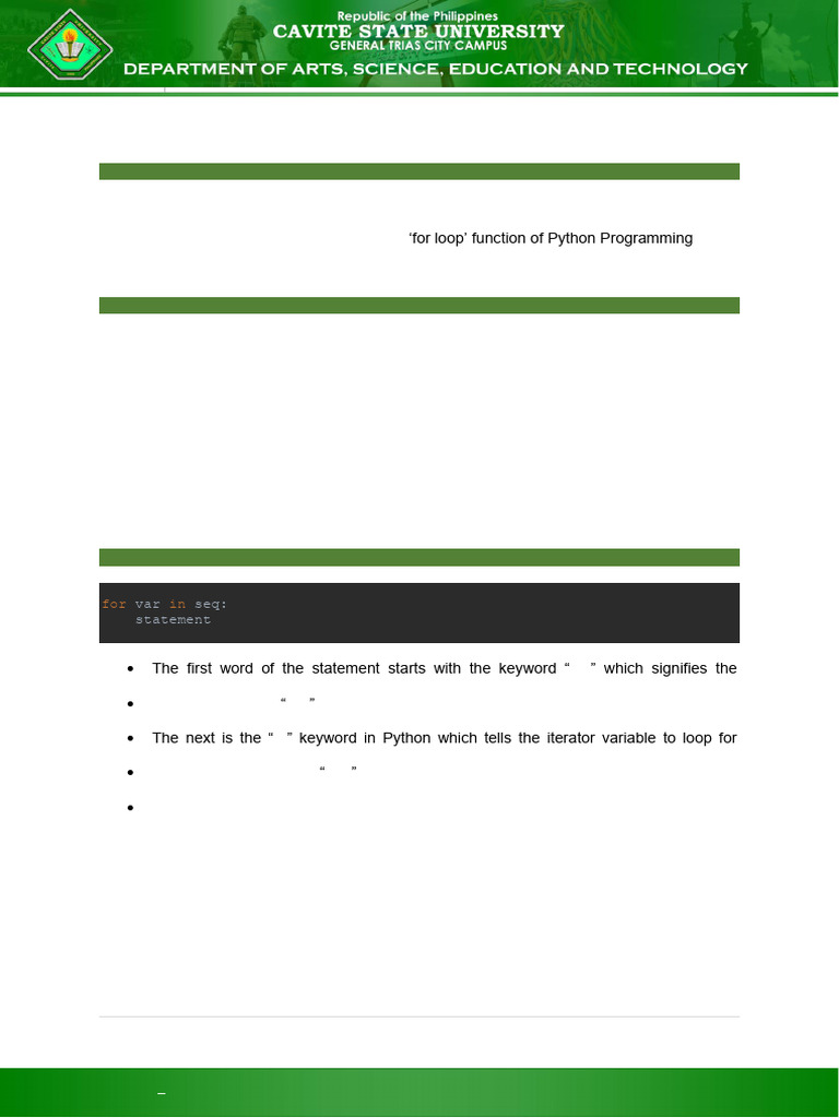 Dcit 22 Lesson 06 For Loop | PDF | Control Flow | Parameter (Computer Programming)